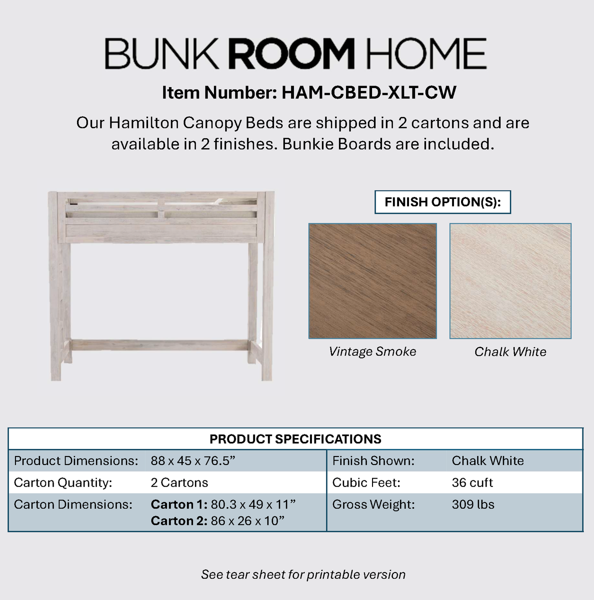 Hamilton XL Twin Canopy Bed in Chalk White Finish – BunkRoomHome