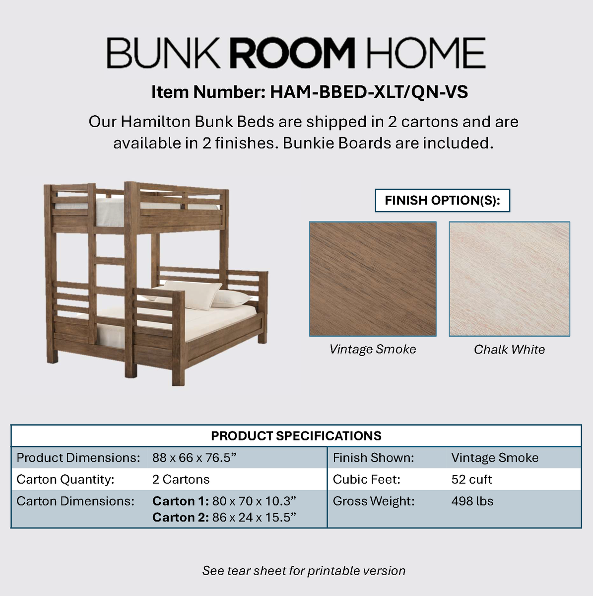 Hamilton XL Twin / Queen Bunk Bed in Vintage Smoke Finish – BunkRoomHome